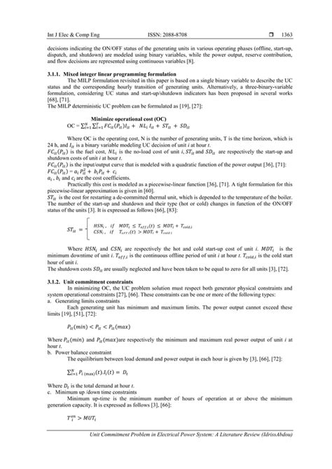 Unit Commitment Problem In Electrical Power System A Literature Review Pdf
