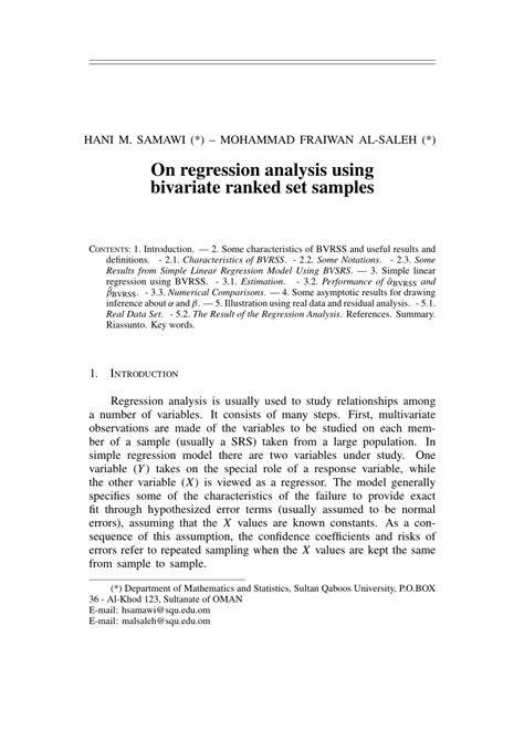 Pdf On Regression Analysis Using Bivariate Ranked Set Samples
