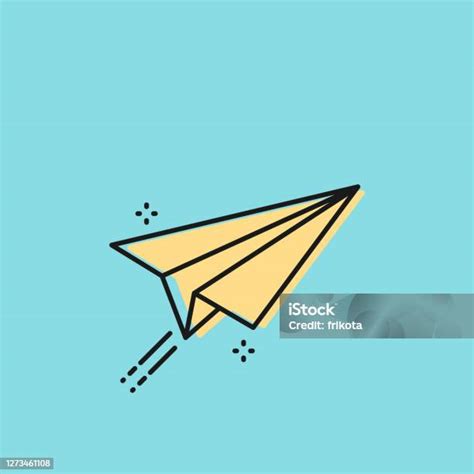 트레일로 비행하는 종이 비행기 청록색 배경에 노란색 기호 창의성 전달 전송 메시지의 개념 벡터 일러스트레이션 플랫 디자인 개념에 대한 스톡 벡터 아트 및 기타 이미지
