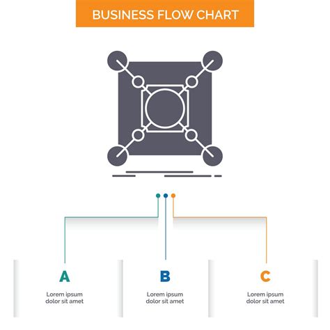 Base Center Connection Data Hub Business Flow Chart Design With 3 Steps Glyph Icon For