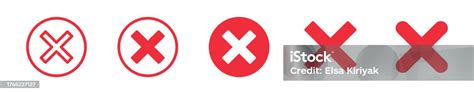 십자 아이콘입니다 빨간색 실패 또는 실수 라인 아이콘이 설정되었습니다 오류 표시 아이콘 기호입니다 벡터 스톡 일러스트 개념에