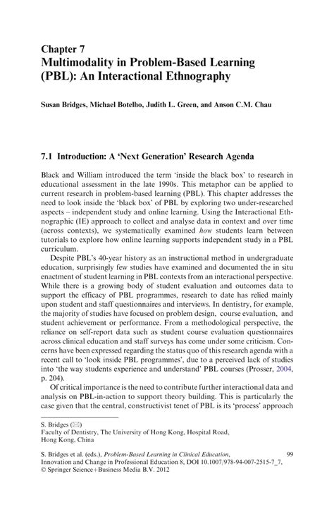 Pdf Multimodality In Problem Based Learning Pbl An Interactional