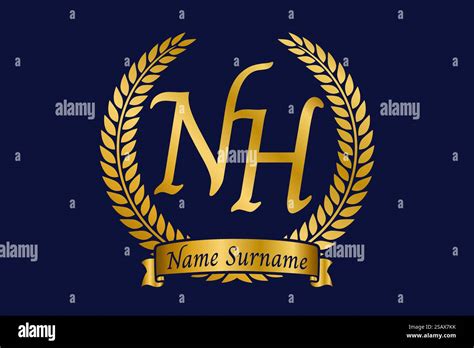 Initial letter N and H, NH monogram logo design with laurel wreath ...
