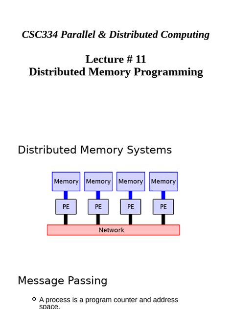 Lecture 11 Distributed Memory Programming Pdf Message Passing