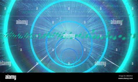 Expanding Concentric Circles On Ui With Green Data Stream Radial Light Beams Scrolling Code