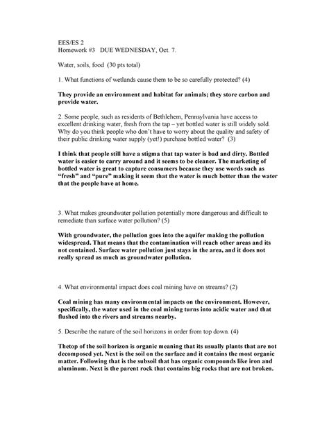 Water Soils Food EES ES 2 Homework 3 DUE WEDNESDAY Oct 7 Water Soils Food 30 Pts