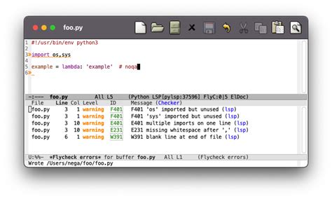 flycheck how can i apply `noqa` in order to ignore warning messages