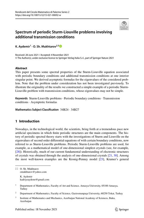 Pdf Spectrum Of Periodic Sturm Liouville Problems Involving