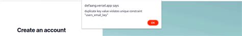 [bug] alert message while user signup duplicate key value violates