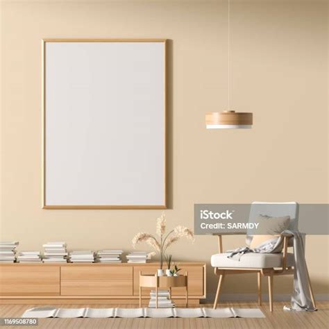 나무 가구와 스칸디나비아 스타일의 인테리어포스터 프레임을 조롱 미니멀 한 인테리어 디자인 3d 일러스트레이션 0명에 대한 스톡 사진 및 기타 이미지 Istock