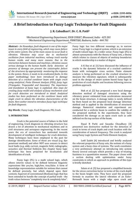 Irjet A Brief Introduction To Fuzzy Logic Technique For Fault