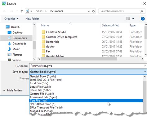 Options For Saving Spreadsheets • Genstat V21