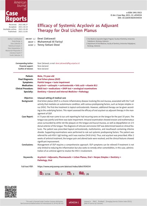 Pdf Efficacy Of Systemic Acyclovir As Adjuvant Therapy For Oral