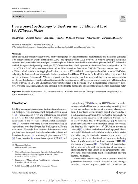 Fluorescence Spectroscopy For The Assessment Of Microbial Load In Uvc