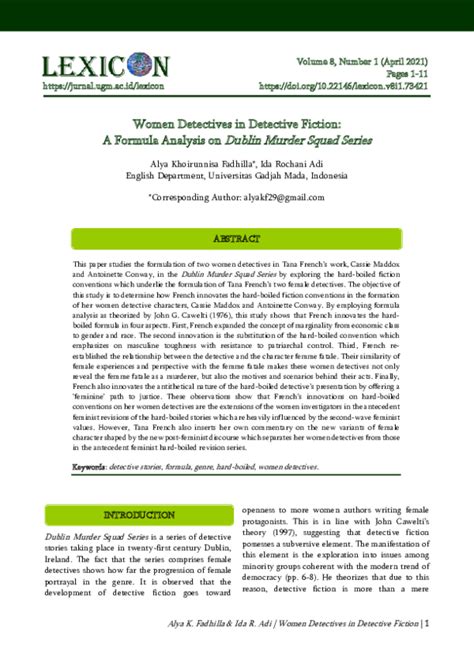 Pdf Women Detectives In Detective Fiction A Formula Analysis On