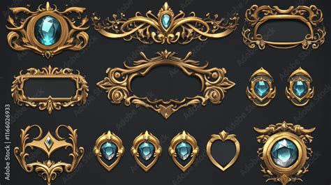 Golden Fantasy Game Border Ui Button Frame Design Medieval Gold Metal Interface Element Icon