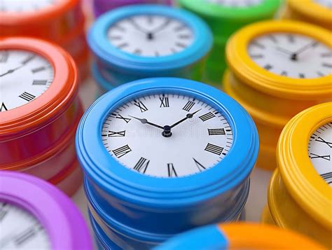 colorful stacked clocks representing time management deadlines and
