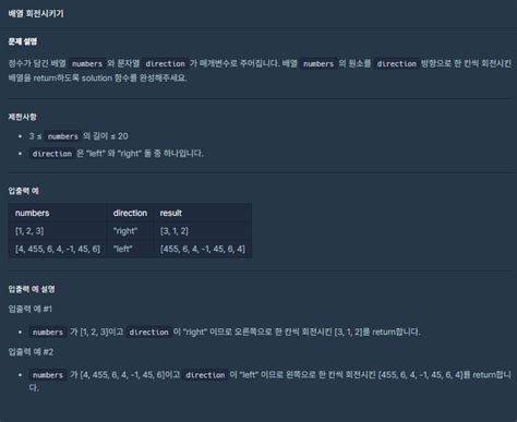 Java 프로그래머스 배열 회전시키기 자바