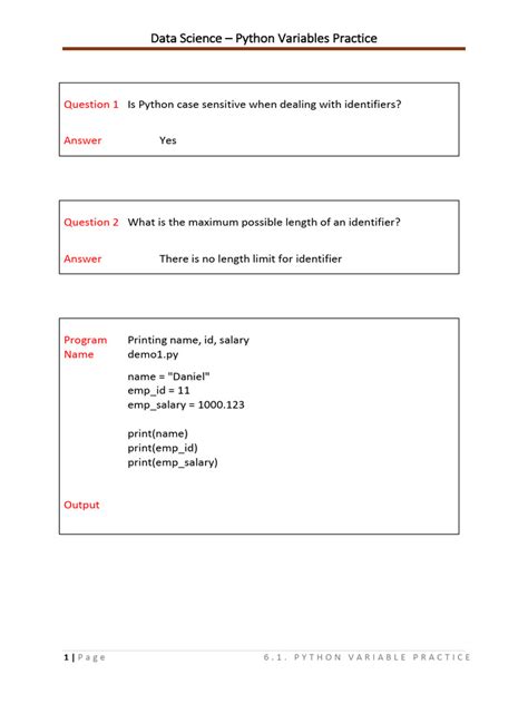 61 Python Practice Variables Pdf Variable Computer Science Reserved Word