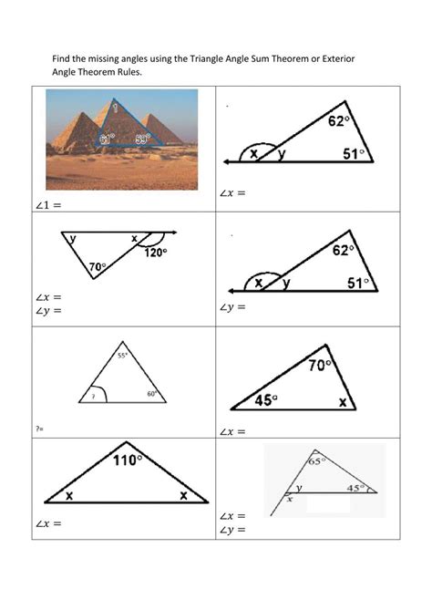 Finding Missing Measures Using The Triangle Sum Theorem And Worksheets Library