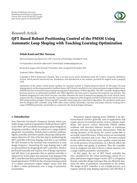 Pdf Qft Based Robust Positioning Control Of The Pmsm Using Automatic