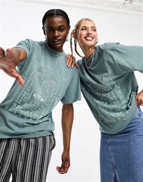 Голубая футболка унисекс с небесным принтом Reclaimed Vintage купить по выгодной цене на Usmall