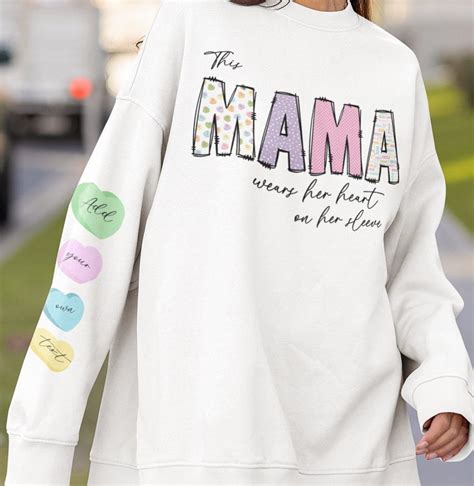 This MAMA Wears Her Heart On Her Sleeve Valentines Png Add Your Own Names Digital Download T