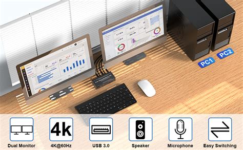 DP Dual Monitor KVM Switch DisplayPort 4K DP KVM Switch For 2 Computers Share 2 Monitors And 3