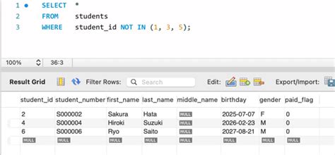 MySQL の IN NOT IN MySQL の基礎 MySQL 入門