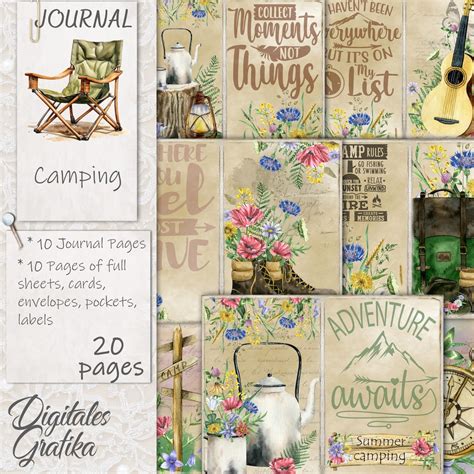 Camping Junk Journal Kit Nature Ephemera Pages Digital Download