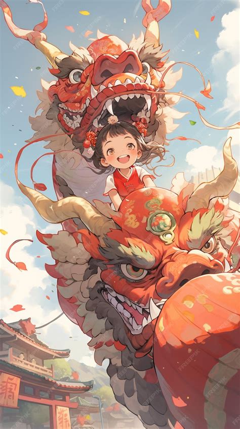 Premium Ai Image Anime Girl Riding A Dragon With A Red And Yellow