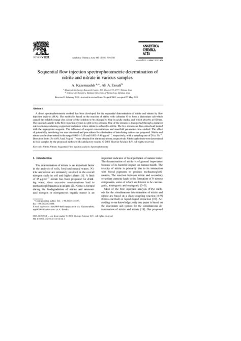 Pdf Sequential Flow Injection Spectrophotometric Determination Of