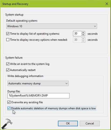 How To Disable Automatic Deletion Of Memory Dumps On Low Disk Space