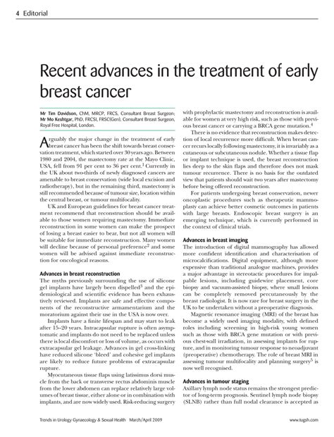 Pdf Recent Advances In The Adjuvant Treatment Of Early Breast Cancer