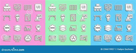Set Line UI Or UX Design Front End Development Color Palette Guide Bezier Curve Site Map And