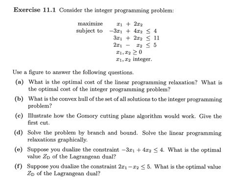 Exercise Consider The Integer Programming Chegg Com
