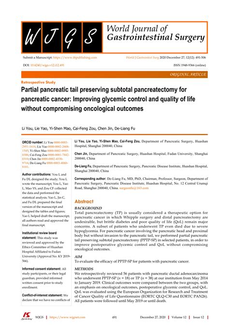 Pdf Partial Pancreatic Tail Preserving Subtotal Pancreatectomy For Pancreatic Cancer