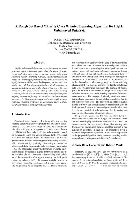 Pdf A Rough Set Based Minority Class Oriented Learning Algorithm For