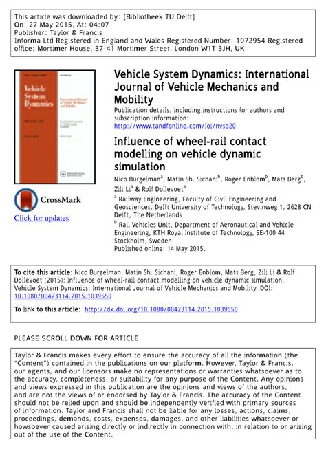 Pdf Influence Of Wheel Rail Contact Modelling On Vehicle Dynamic