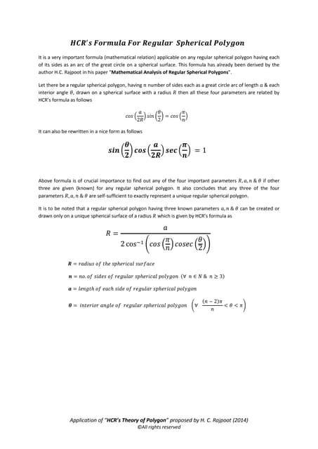Hcrs Formula For Regular Spherical Polygon Pdf