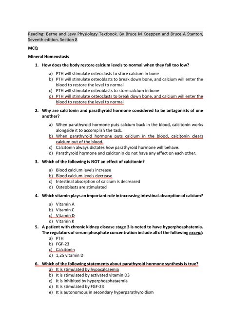 Second Year QUIZ Physiology MEDS2001 USyd Studocu