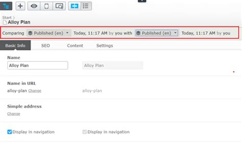 episerver content versions gadget