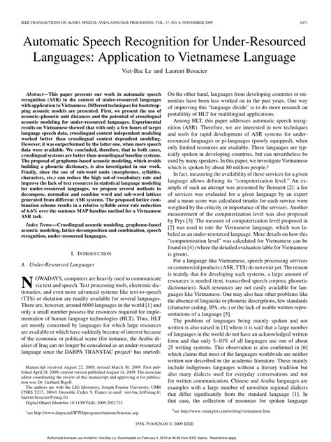 Pdf Automatic Speech Recognition For Under Resourced Languages