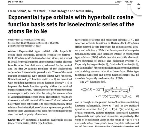 Pdf Exponential Type Orbitals With Hyperbolic Cosine Function Basis