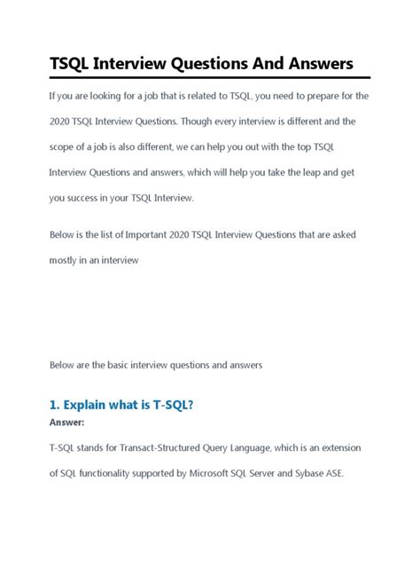 Tsql Interview Questions And Answers Pdf Database Index Microsoft