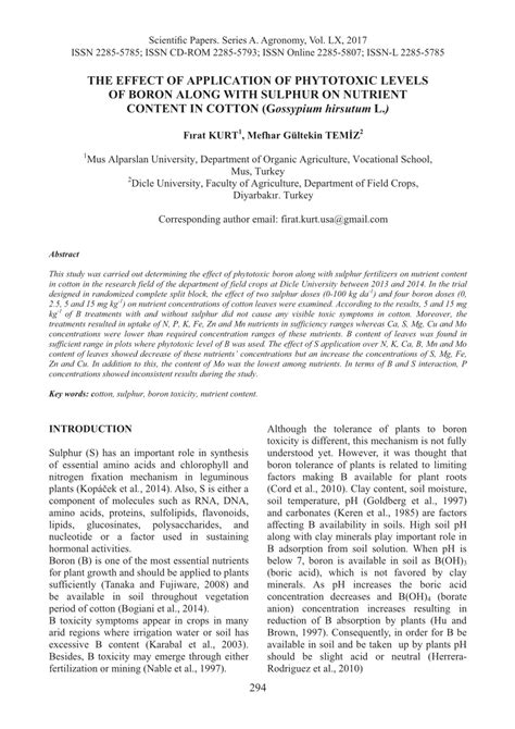 Pdf The Effect Of Application Of Phytotoxic Levels Of Boron Along