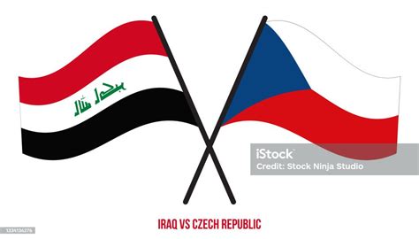 이라크와 체코 국기는 교차하고 플랫 스타일을 흔들어 공식 비율 올바른 색상입니다 0명에 대한 스톡 벡터 아트 및 기타 이미지