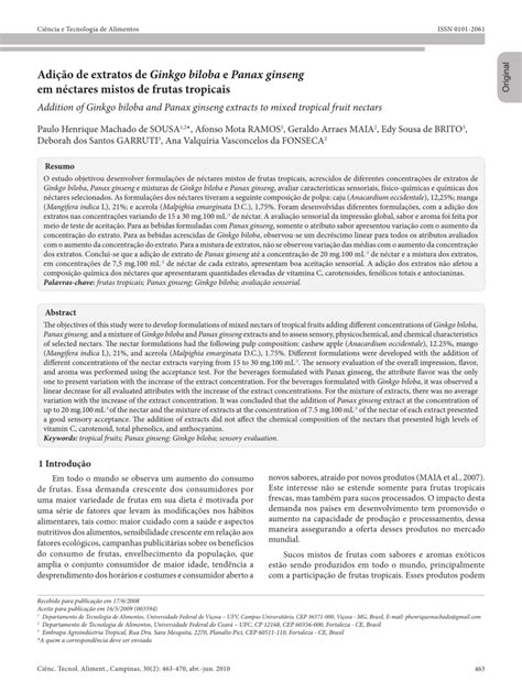 PDF Addition Of Ginkgo Biloba And Panax Ginseng Extracts To Mixed Tropical Fruit Nectars