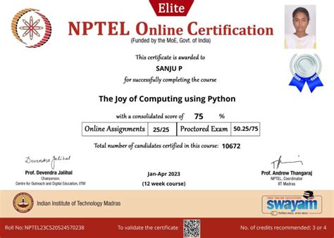 I Have Successfully Completed The Course Joy Of Computing Python Through Nptel Sanju Perumal