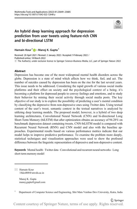 An Hybrid Deep Learning Approach For Depression Prediction From User Tweets Using Feature Rich